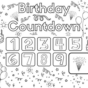 BIRTHDAY COUNTDOWN Coloring Page *PDF_PNG*- Printable - Digital ...
