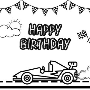 RACECAR Coloring Birthday Card - *PDF & PNG*- Printable - Digital ...