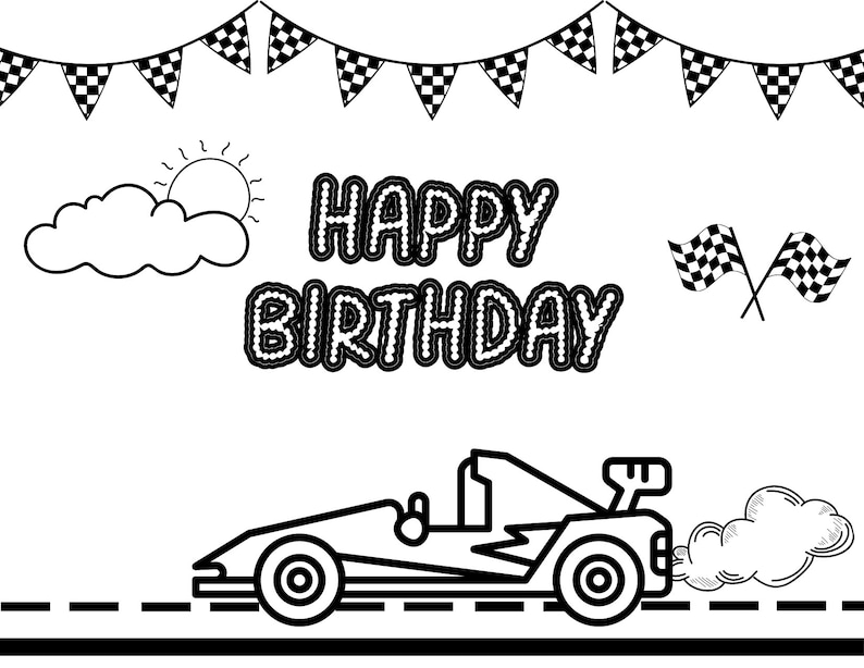 RACECAR Coloring Birthday Card - *PDF & PNG*- Printable - Digital ...