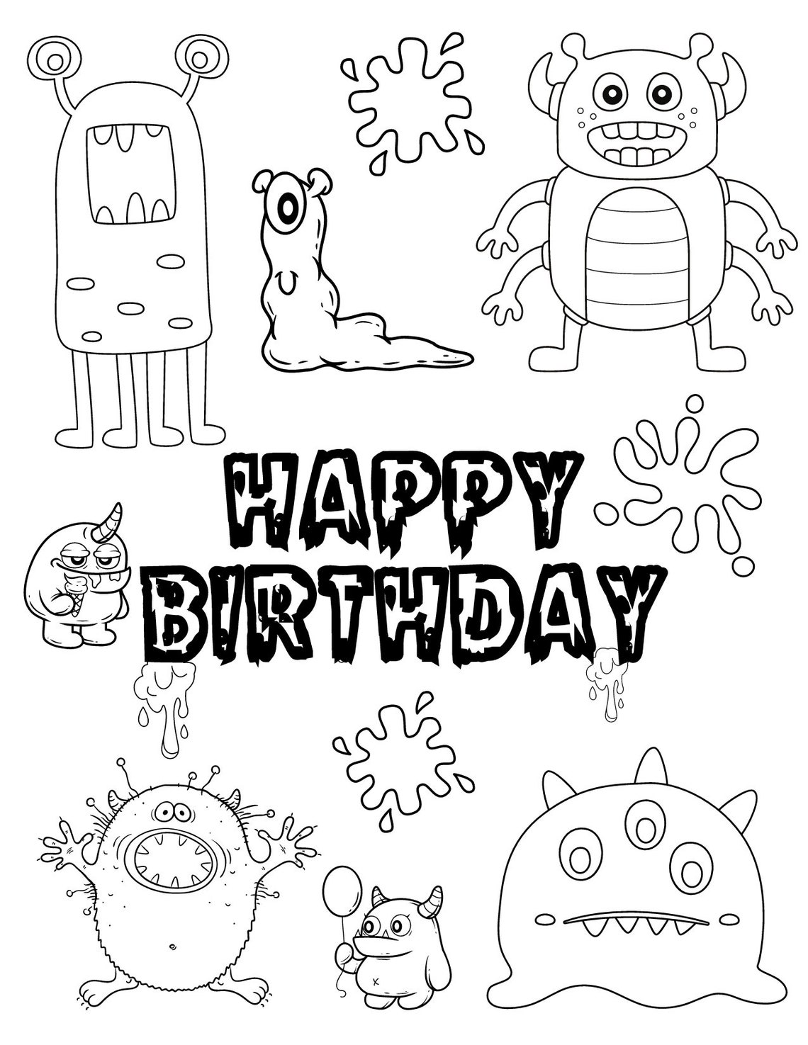 MONSTER Coloring Birthday Card - *PDF & PNG*- Printable - Digital ...
