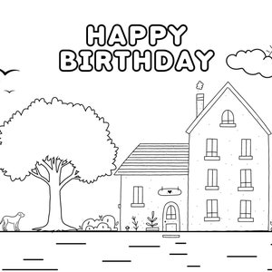 HOUSE Coloring Birthday Card - *PDF & PNG*- Printable - Digital ...