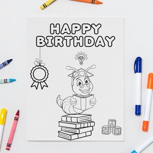 BOOKWORM Coloring Birthday Card - *PDF & PNG*- Printable - Digital ...