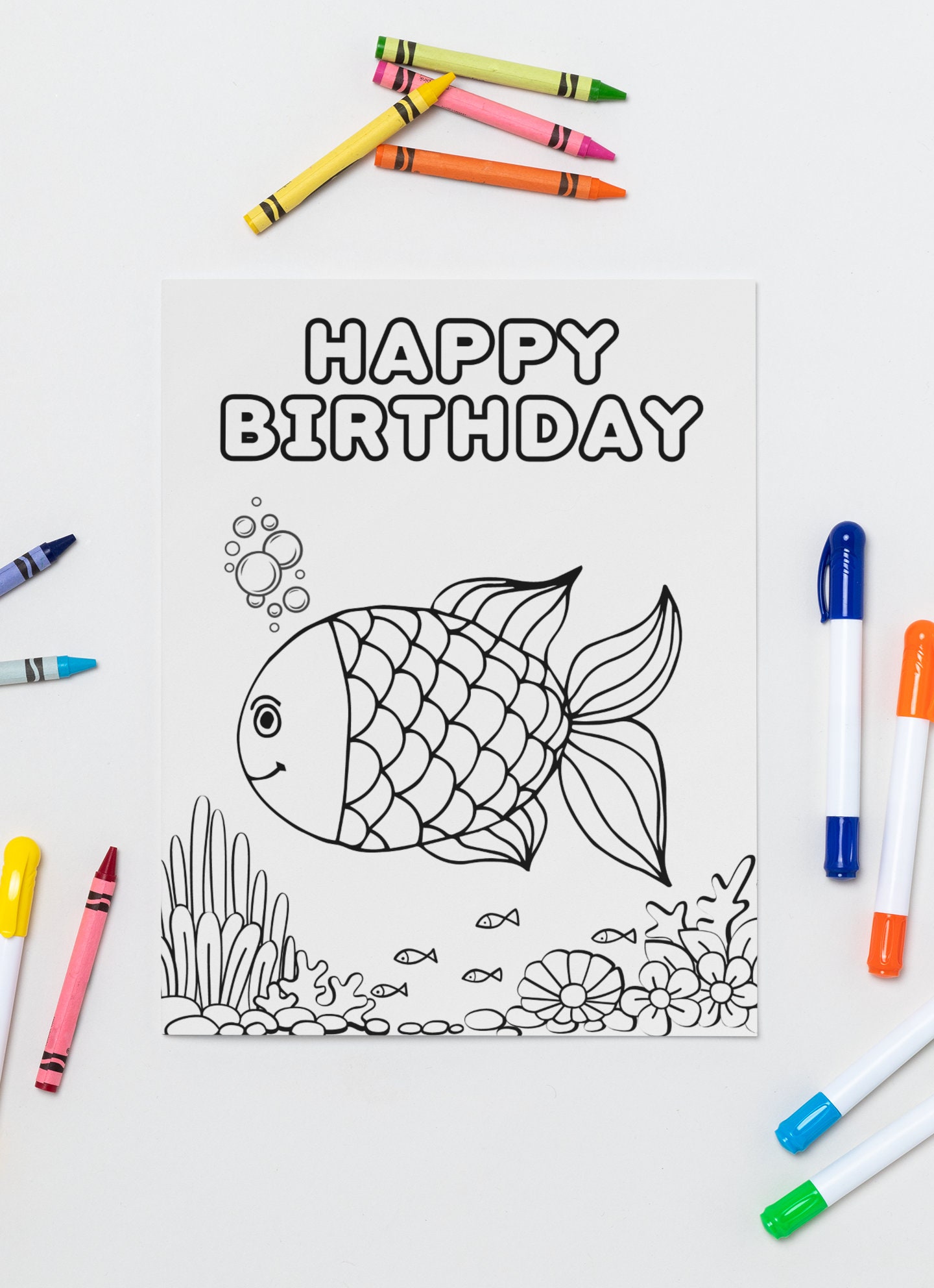 FISH Coloring Birthday Card - *PDF & PNG*- Printable - Digital Birthday ...