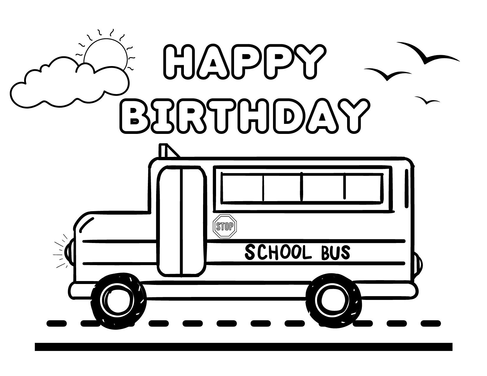 BUS Coloring Birthday Card - *PDF & PNG*- Printable - Digital Birthday ...