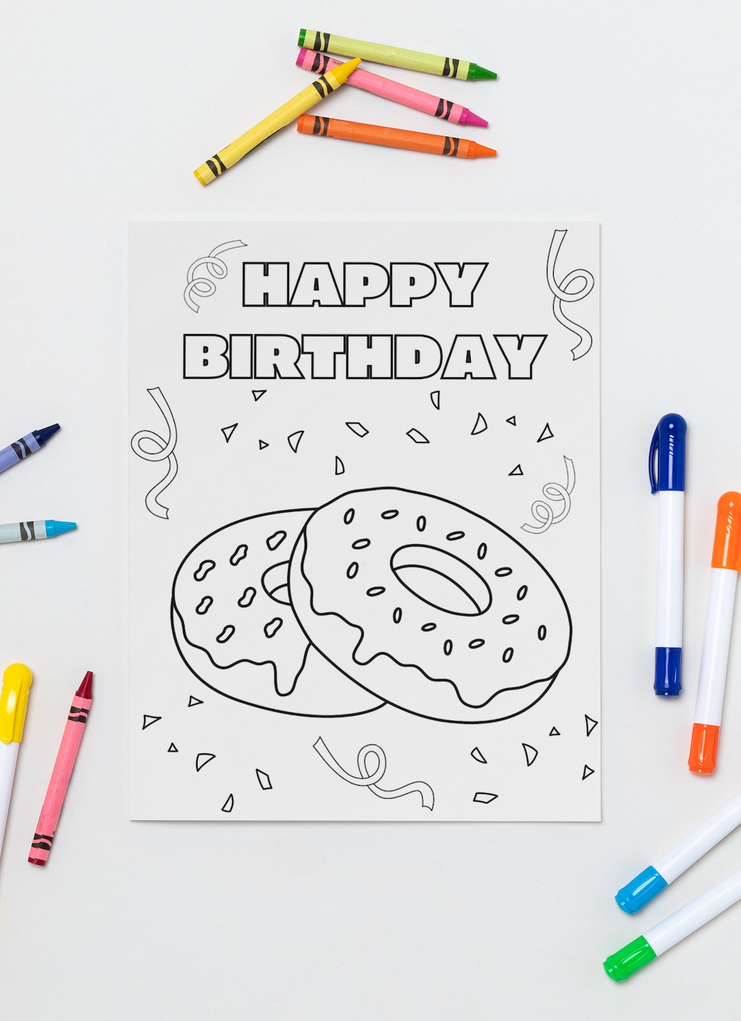 DONUTS Coloring Birthday Card - *PDF & PNG*- Printable - Digital ...