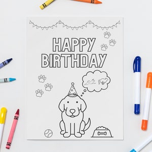 DOG Coloring Birthday Card - *PDF & PNG*- Printable - Digital Birthday ...