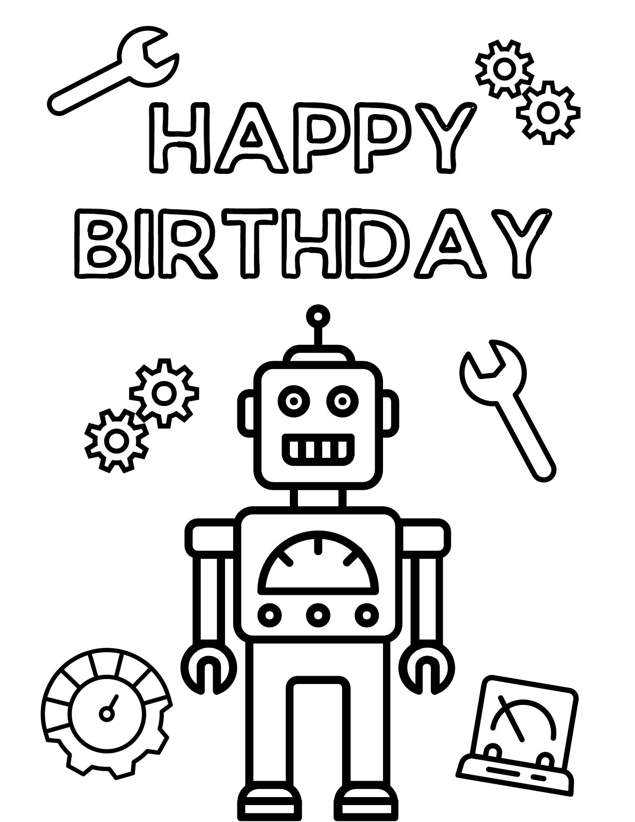 ROBOT Coloring Birthday Card - *PDF & PNG*- Printable - Digital ...