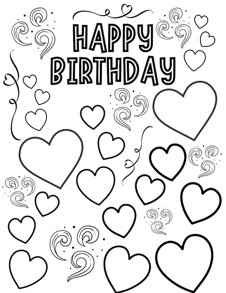 HEARTS Coloring Birthday Card - *PDF & PNG*- Printable - Digital ...
