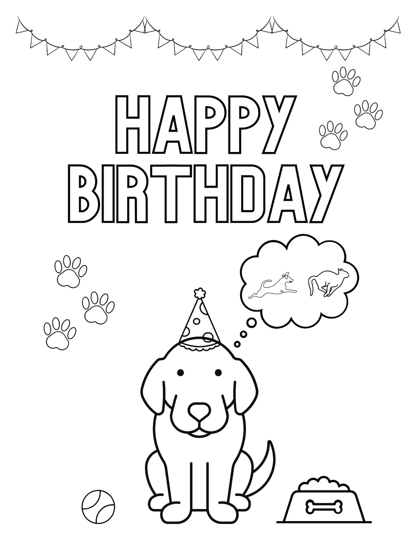DOG Coloring Birthday Card - *PDF & PNG*- Printable - Digital Birthday ...