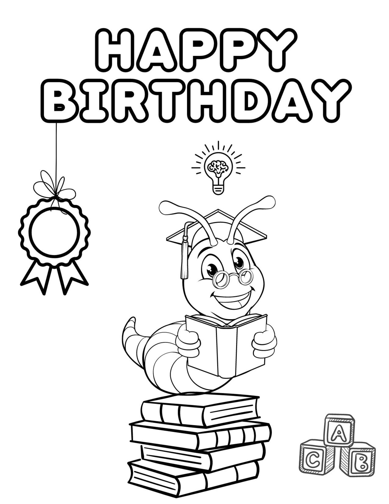 BOOKWORM Coloring Birthday Card PDF & PNG Printable - Etsy
