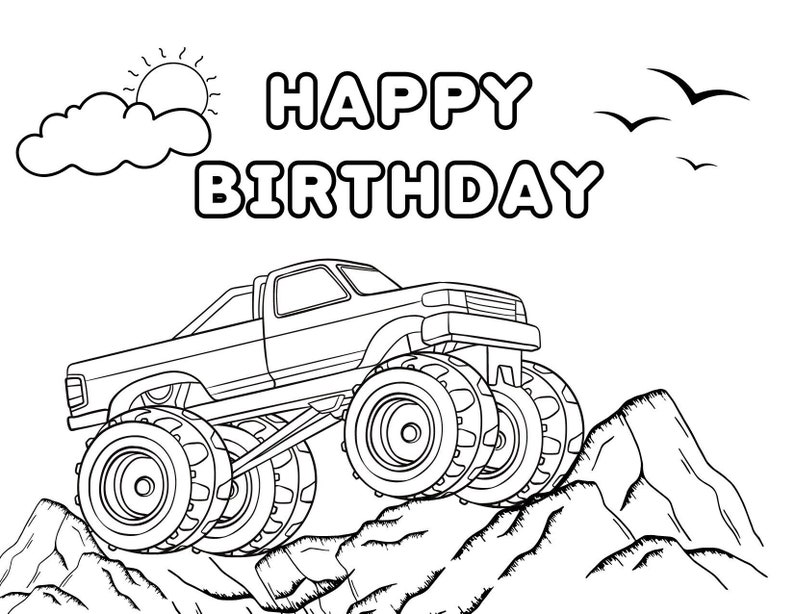 MONSTER TRUCK Coloring Birthday Card - *PDF_PNG*- Printable - Digital ...