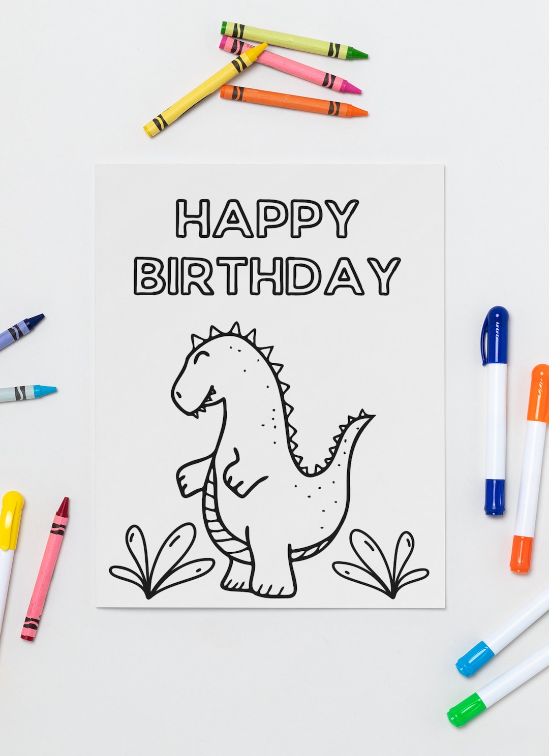 DINOSAUR Coloring Birthday Card - *PDF & PNG*- Printable - Digital ...