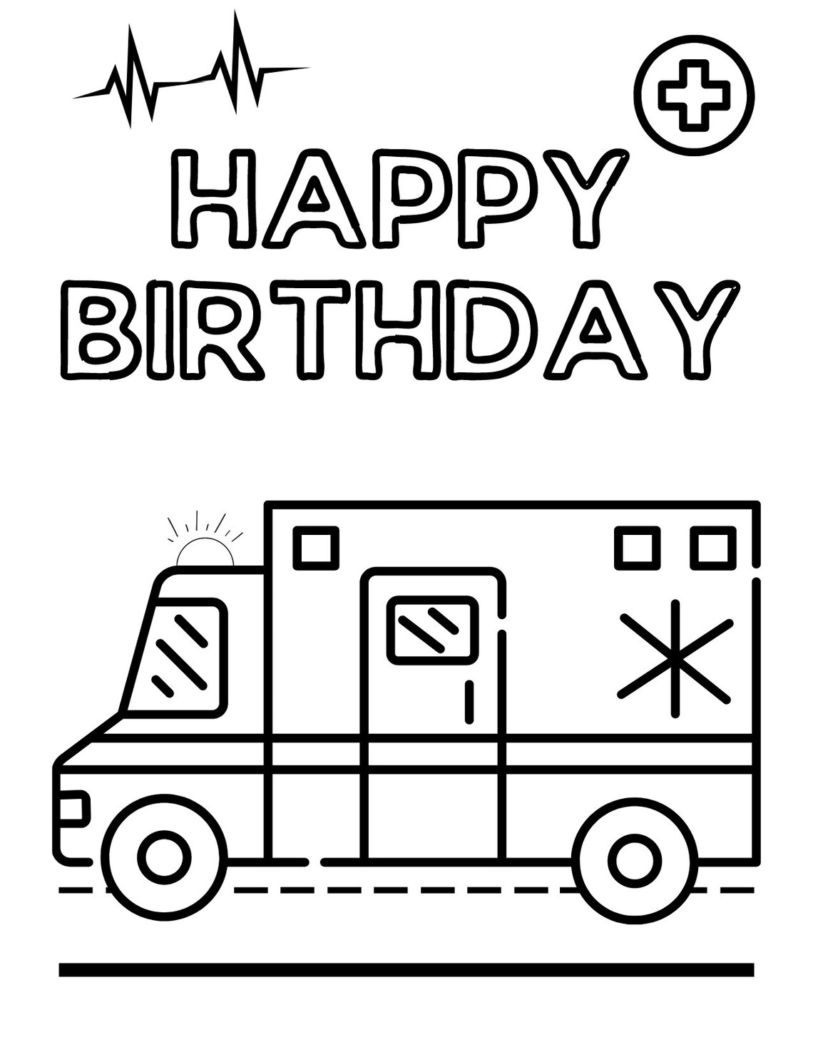 AMBULANCE Coloring Birthday Card - *PDF & PNG*- Printable - Digital ...