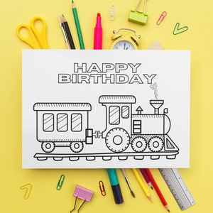 TRAIN Coloring Birthday Card - *PDF & PNG*- Printable - Digital ...