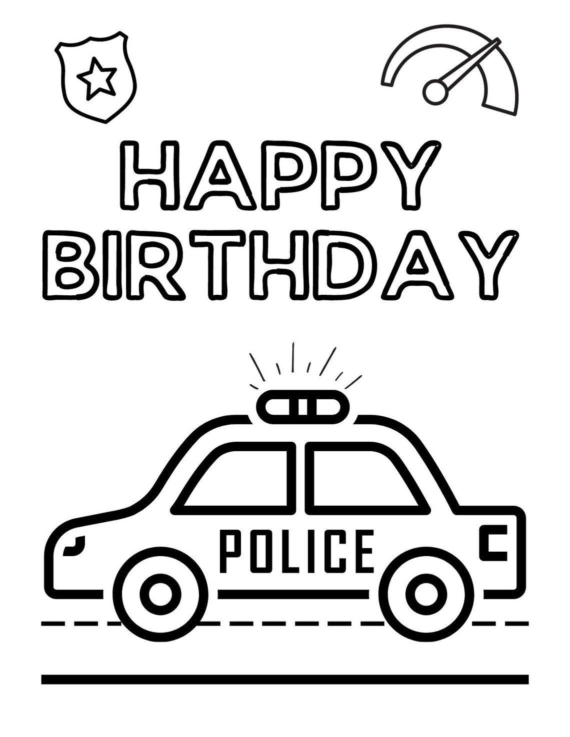 POLICE CAR Coloring Birthday Card - *PDF_PNG*- Printable - Digital ...