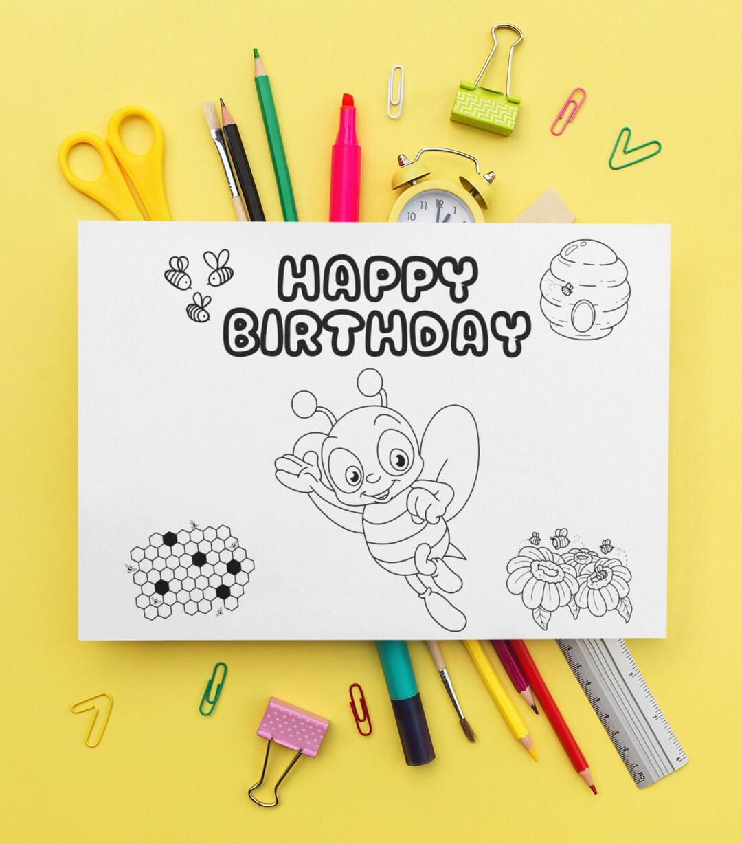 BUMBLE BEE Coloring Birthday Card - *PDF_PNG*- Printable - Digital ...