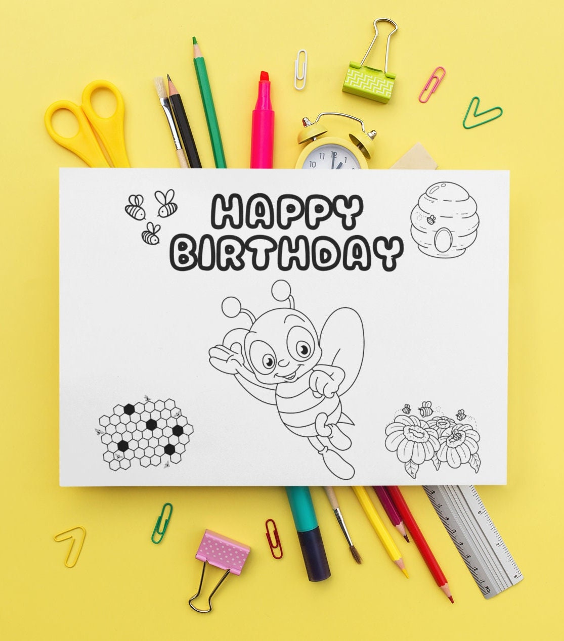 BUMBLE BEE Coloring Birthday Card - *PDF_PNG*- Printable - Digital ...