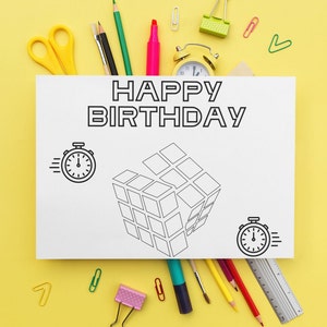 SPEED CUBE Coloring Birthday Card - *PDF_PNG*- Printable - Digital ...