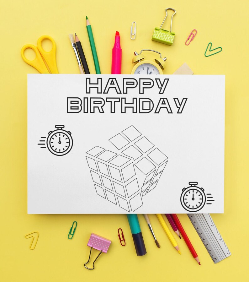SPEED CUBE Coloring Birthday Card - *PDF_PNG*- Printable - Digital ...