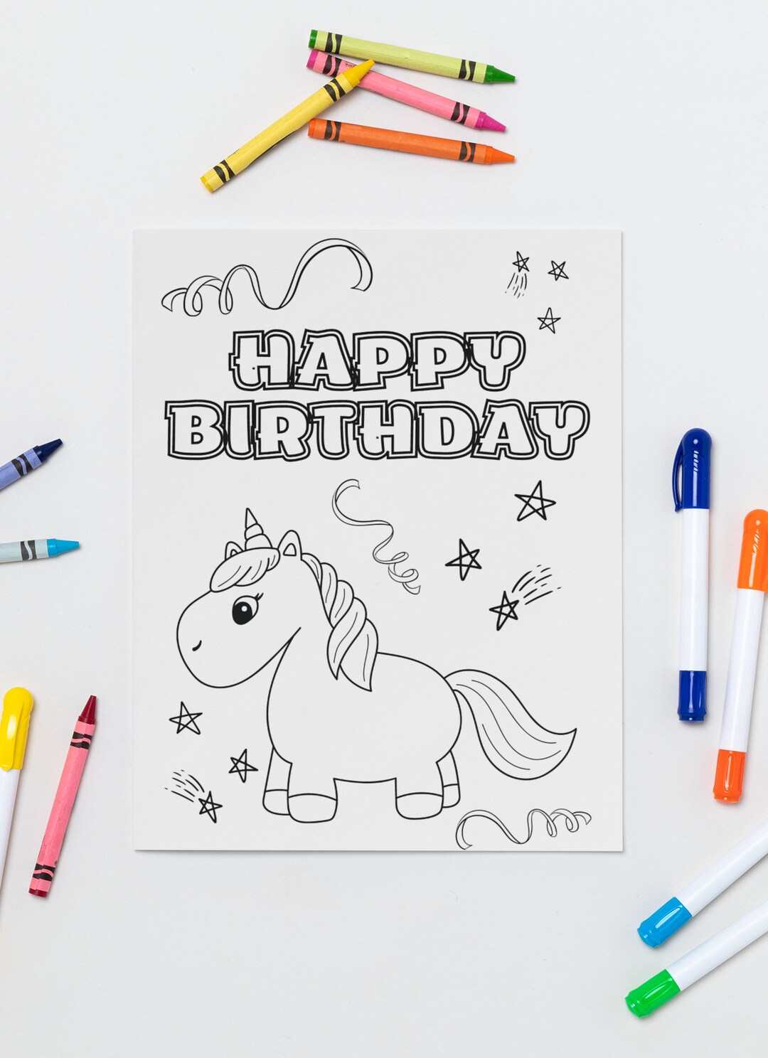 UNICORN Coloring Birthday Card - *PDF & PNG*- Printable - Digital ...