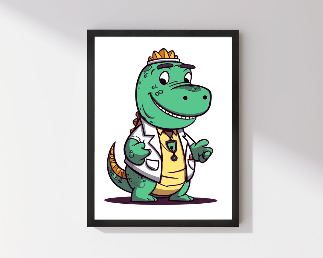 Cute Doctor Dinosaur Pig Art Print Cute Digital Art Poster Illustration ...