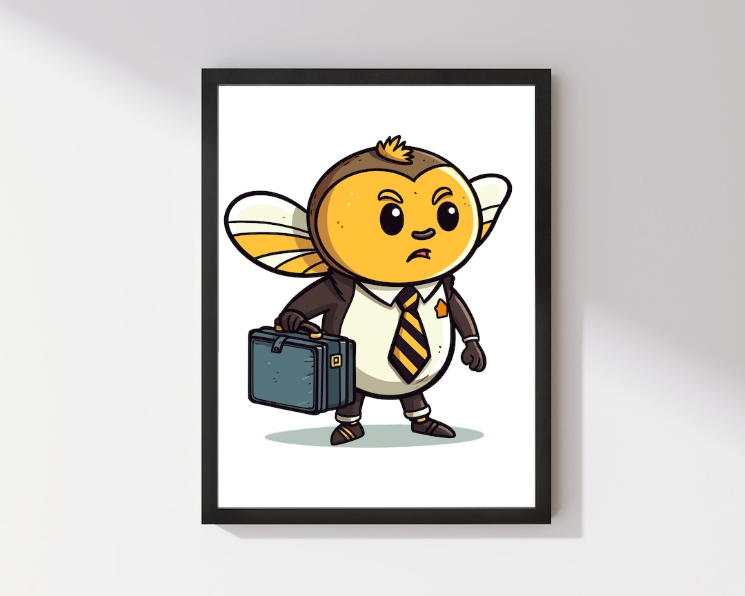 Cute Worker Bee Art Print Cute Digital Art Poster Illustration for Him ...