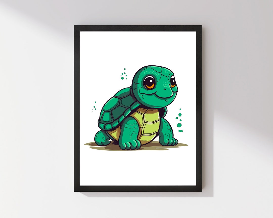 Cute Turtle Art Print Cute Digital Art Poster Illustration for Him, for ...