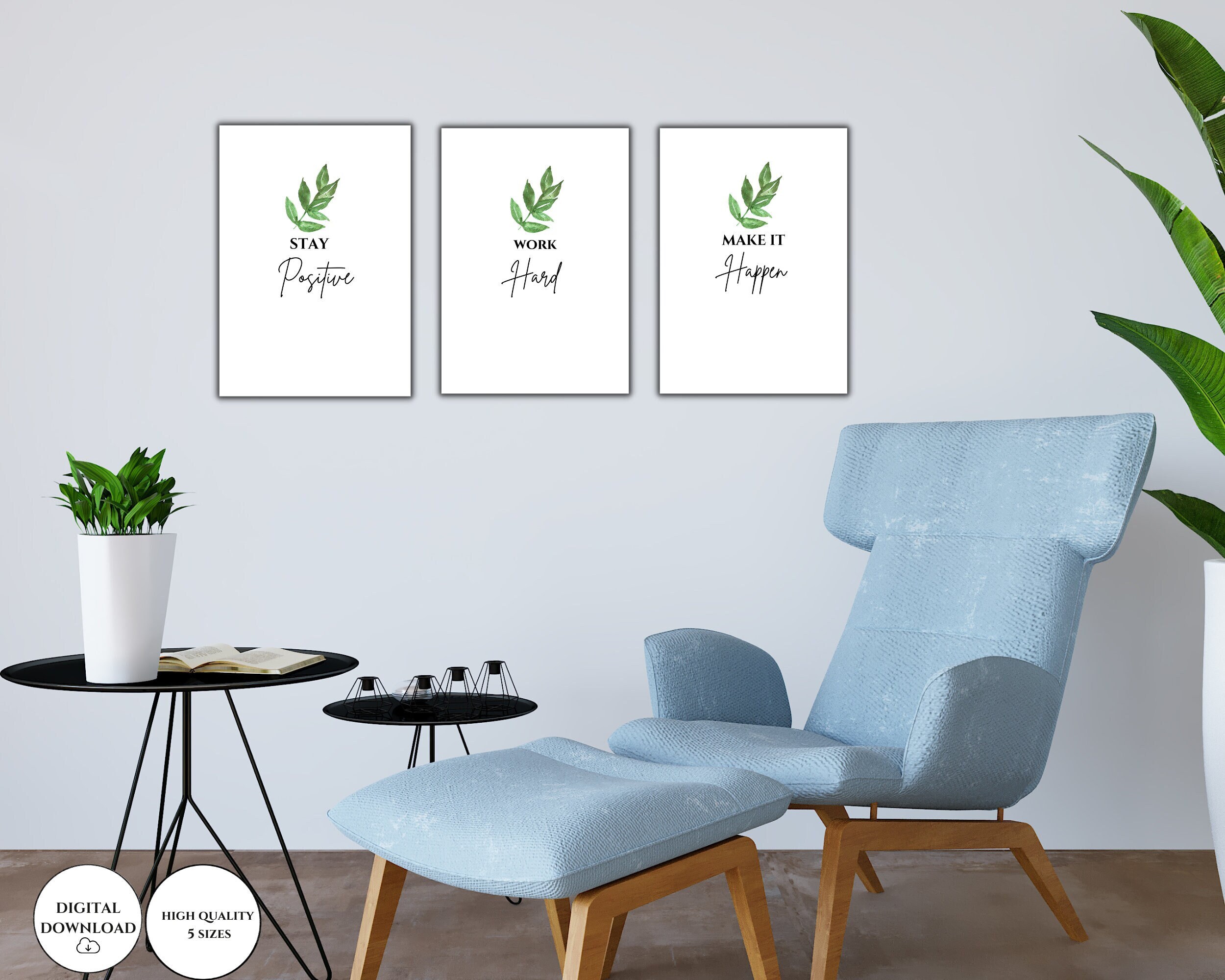 Stay Positive and Work Hard Art Prints for Office Decor Inspirational ...