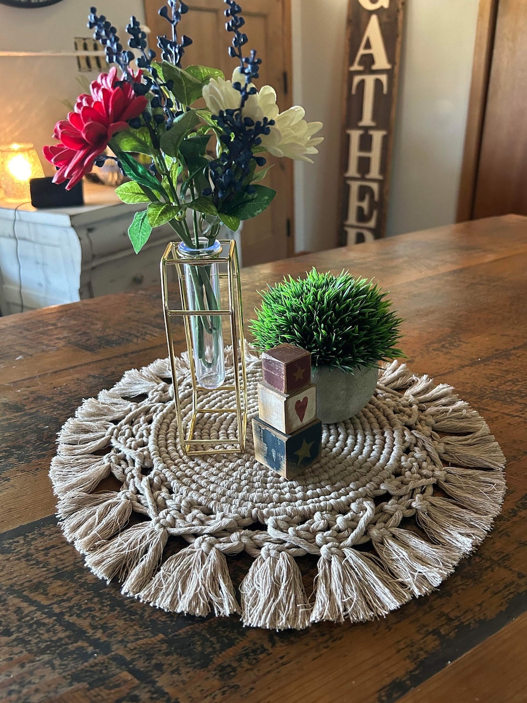 Macrame Centerpiece Mat, Cotton Woven Placemat, Boho, Trivet, Round ...