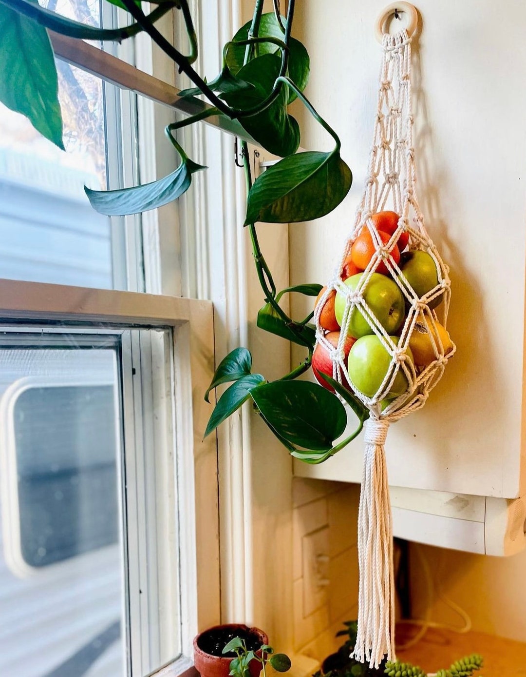 Macrame Hanging Fruit Basket, Vegetable Fruit Hanger, Veggie Fruit ...