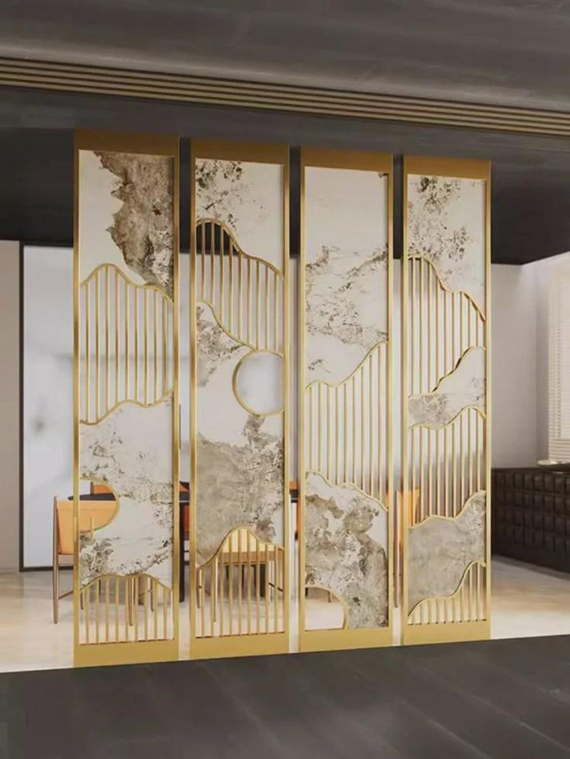 304 Stainless Steel Golden PVD Room Partition Screen Divider, 3-panel ...