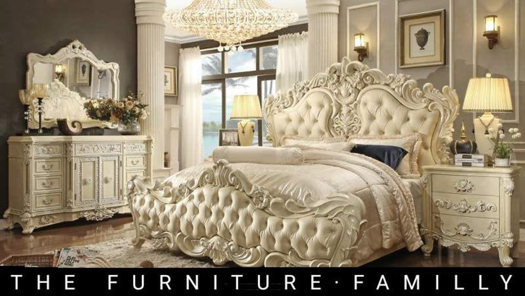 Royal Antique Curving French Bed in King Queen Full Size Throne Bed in ...