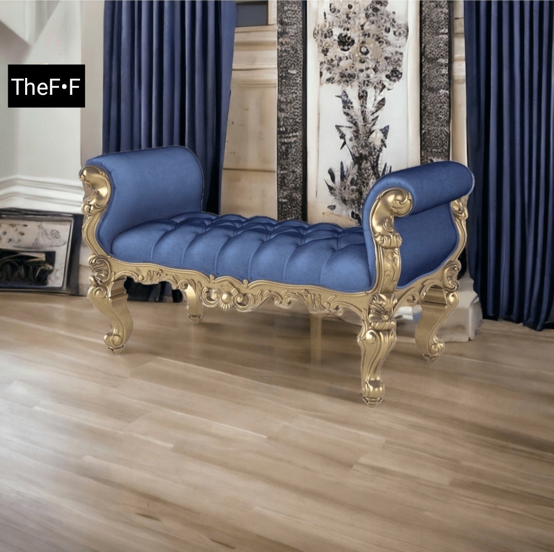 English Style Bench / Aged Gold Leaf Finish/hand Carved Wood Frame ...