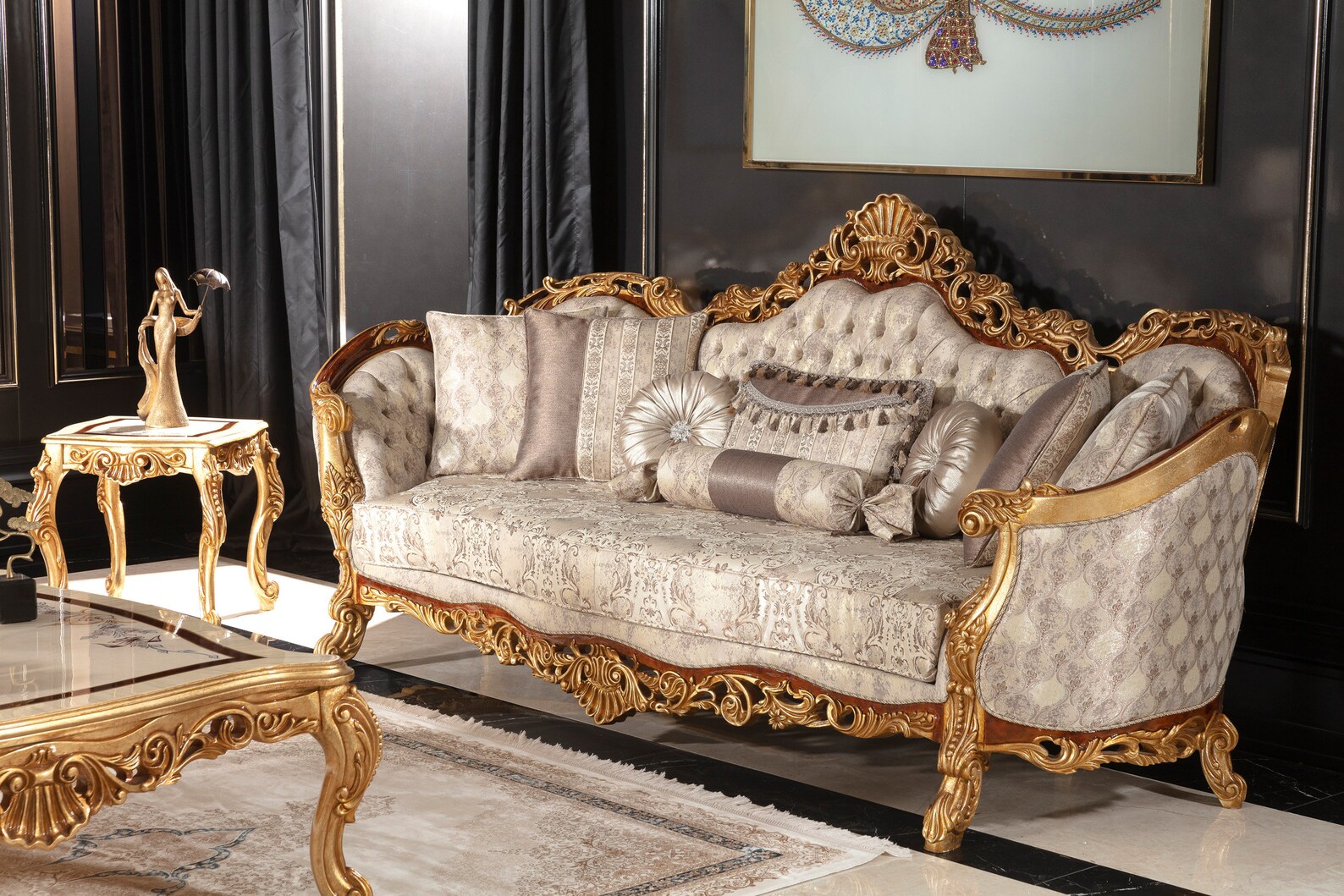 French King Louis XVI Luxury Royal Sofa Set Furniture 2 X 3 Seater Sofa 2 X 2 Sofa Chairs Center ...