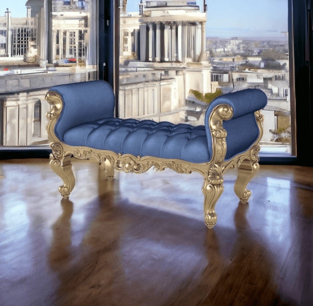 English Style Bench / Aged Gold Leaf Finish/hand Carved Wood Frame ...