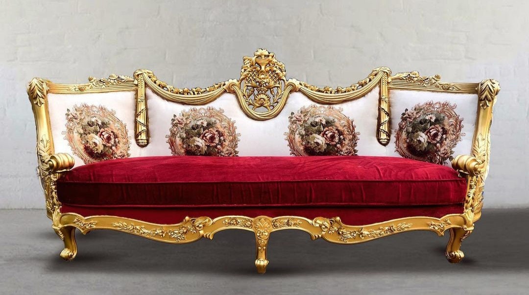 Red and gold couch store