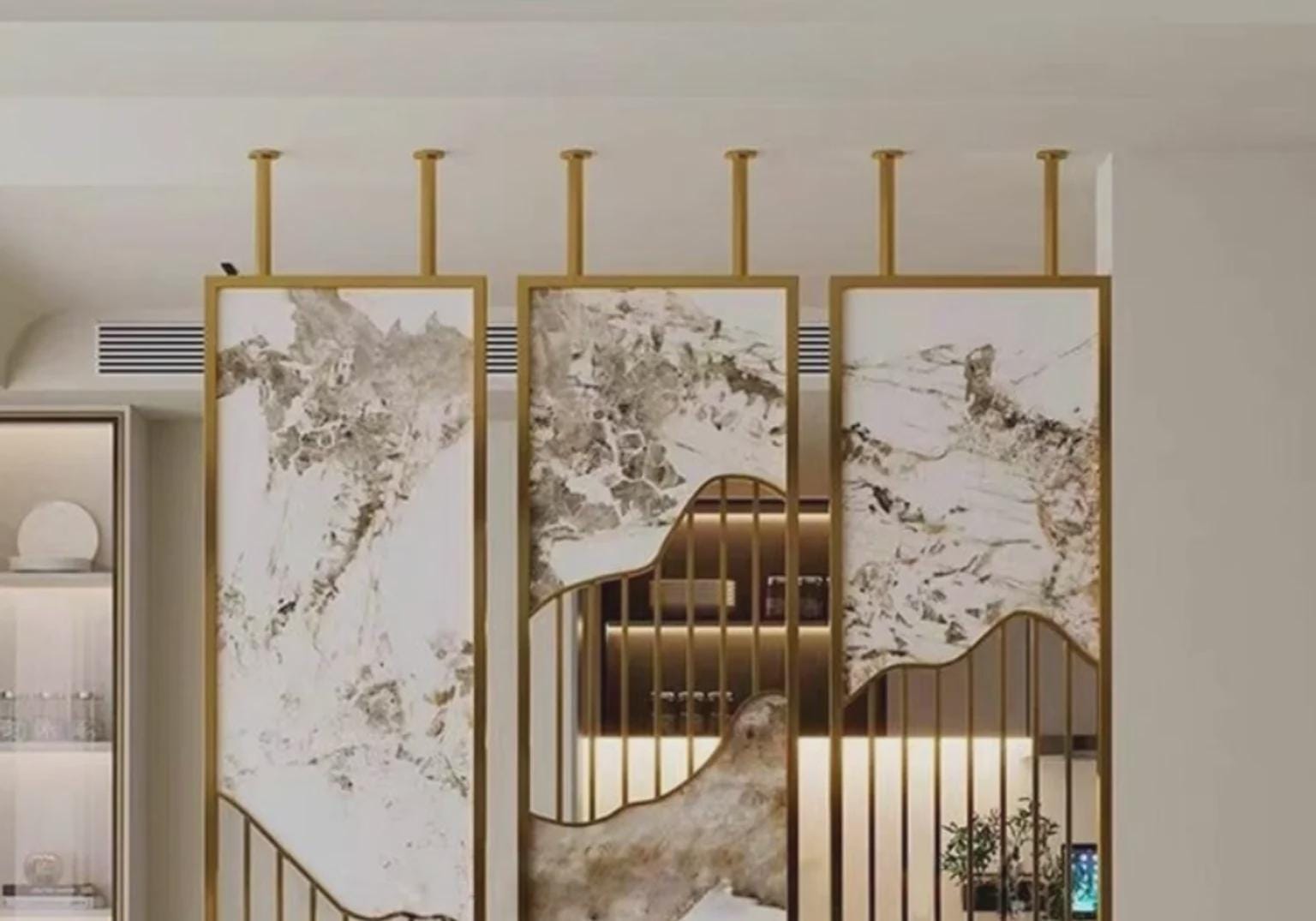 304 Stainless Steel Golden PVD Room Partition Screen Divider, 3-panel ...