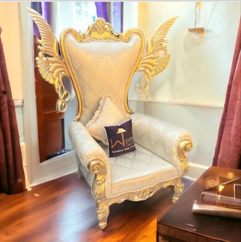 Luxurious High Back Throne Chair With Special Wings, Wing Chair, Crown ...