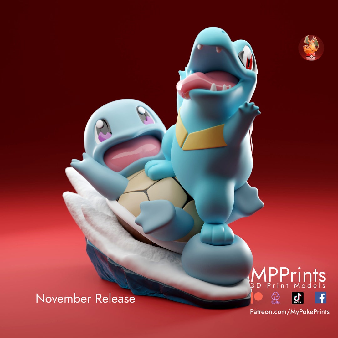 Christmas Snowboarding Totodile and Squirtle Pokemon 3D Printed Statue ...