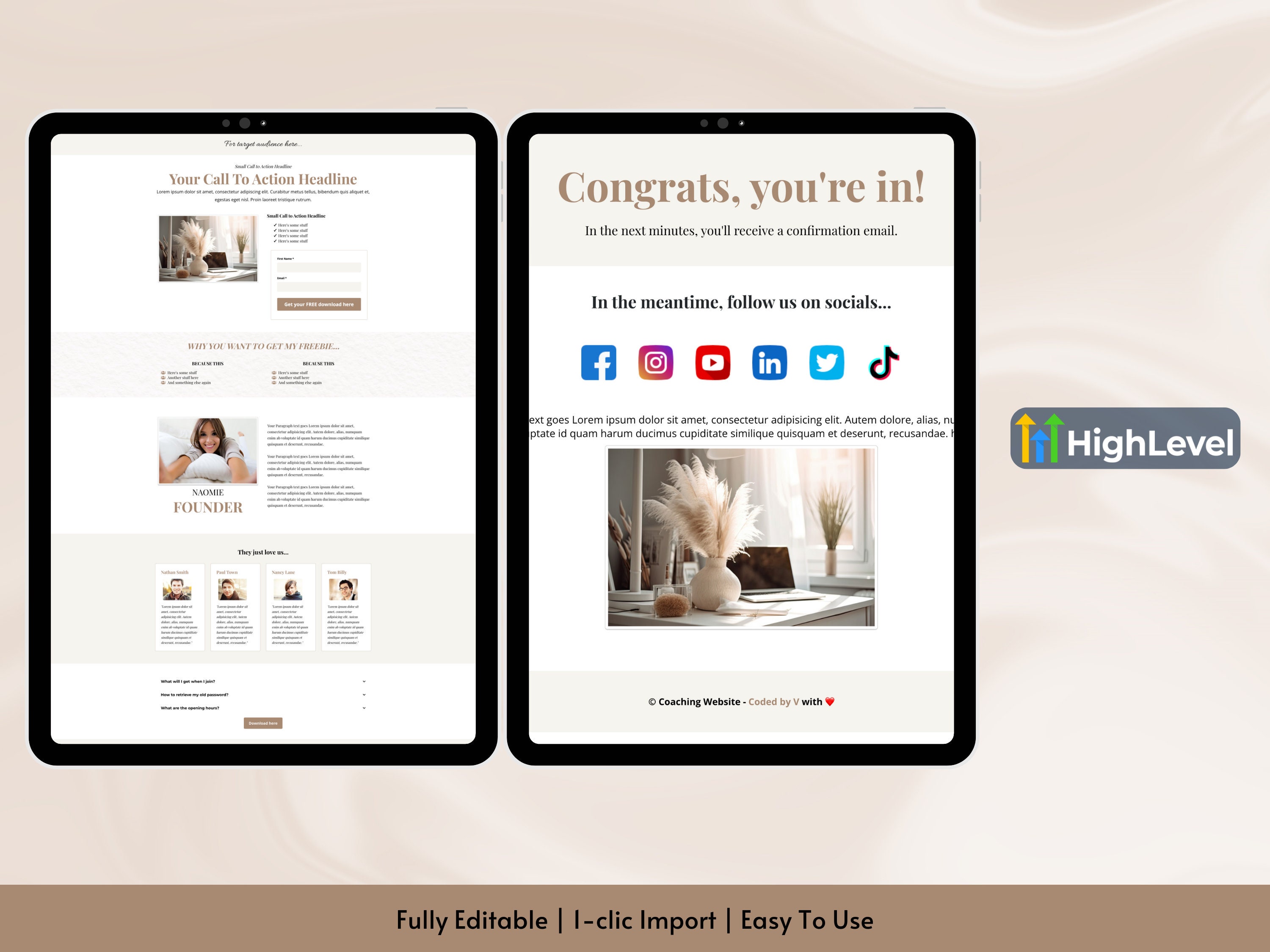 Gohighlevel 2-step Funnel Template - Feminine Beige Colors - Landing ...