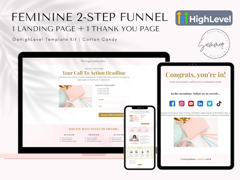 Gohighlevel Funnel Template Kit With a Landing Page & Thank You Page - Feminine Funnel Template ...