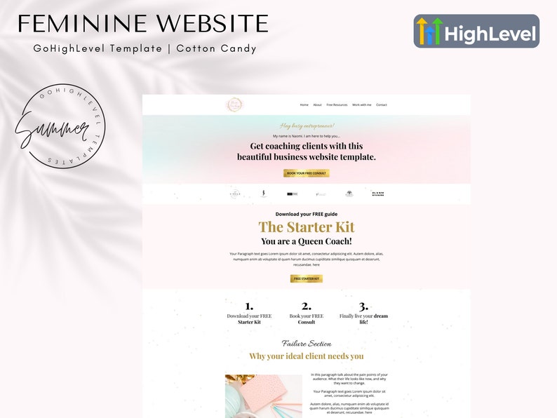Gohighlevel Website Template Kit, Professional Feminine Chic Pink & Gold Modern Coaching Website ...