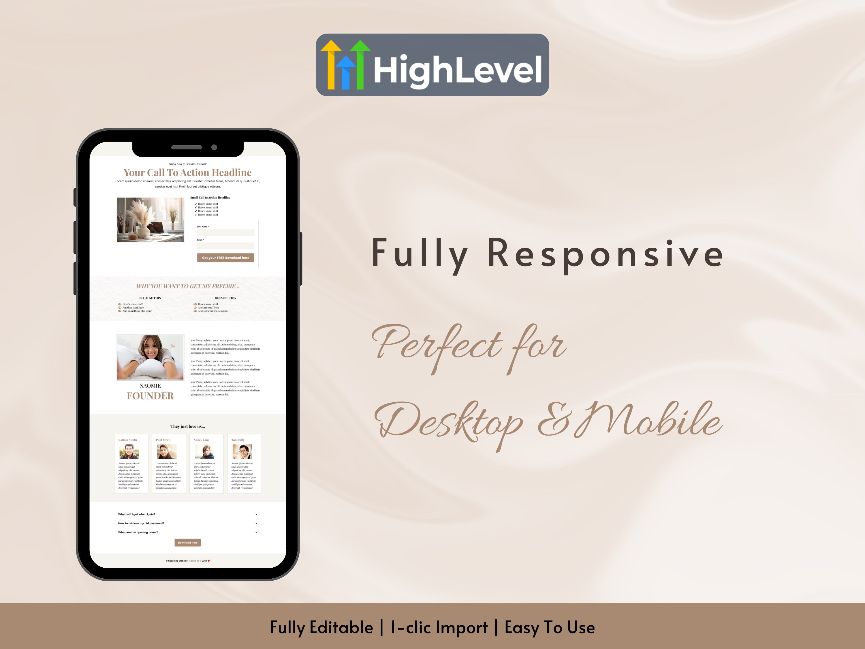 Gohighlevel 2-step Funnel Template - Feminine Beige Colors - Landing ...