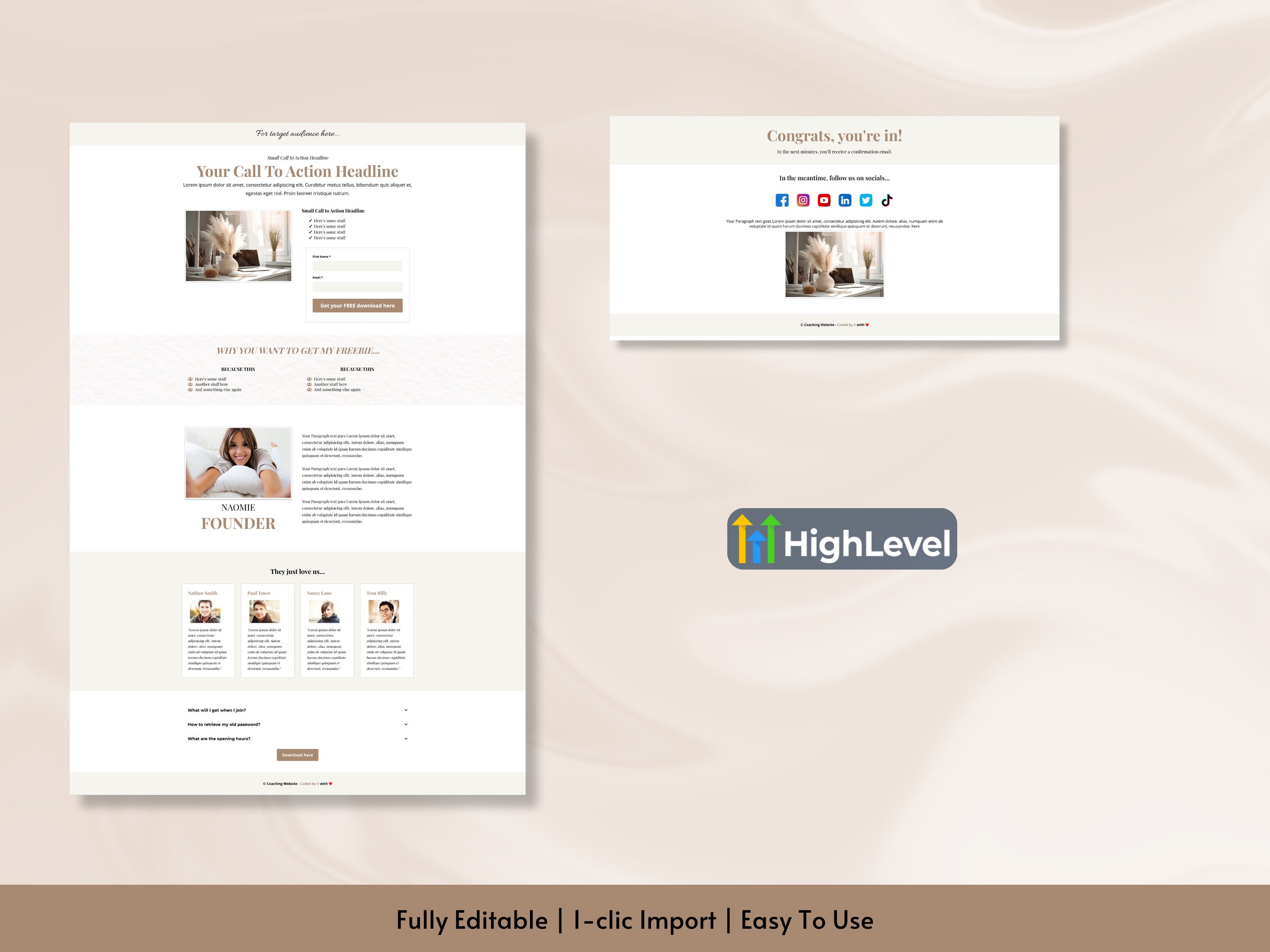 Gohighlevel 2-step Funnel Template - Feminine Beige Colors - Landing ...