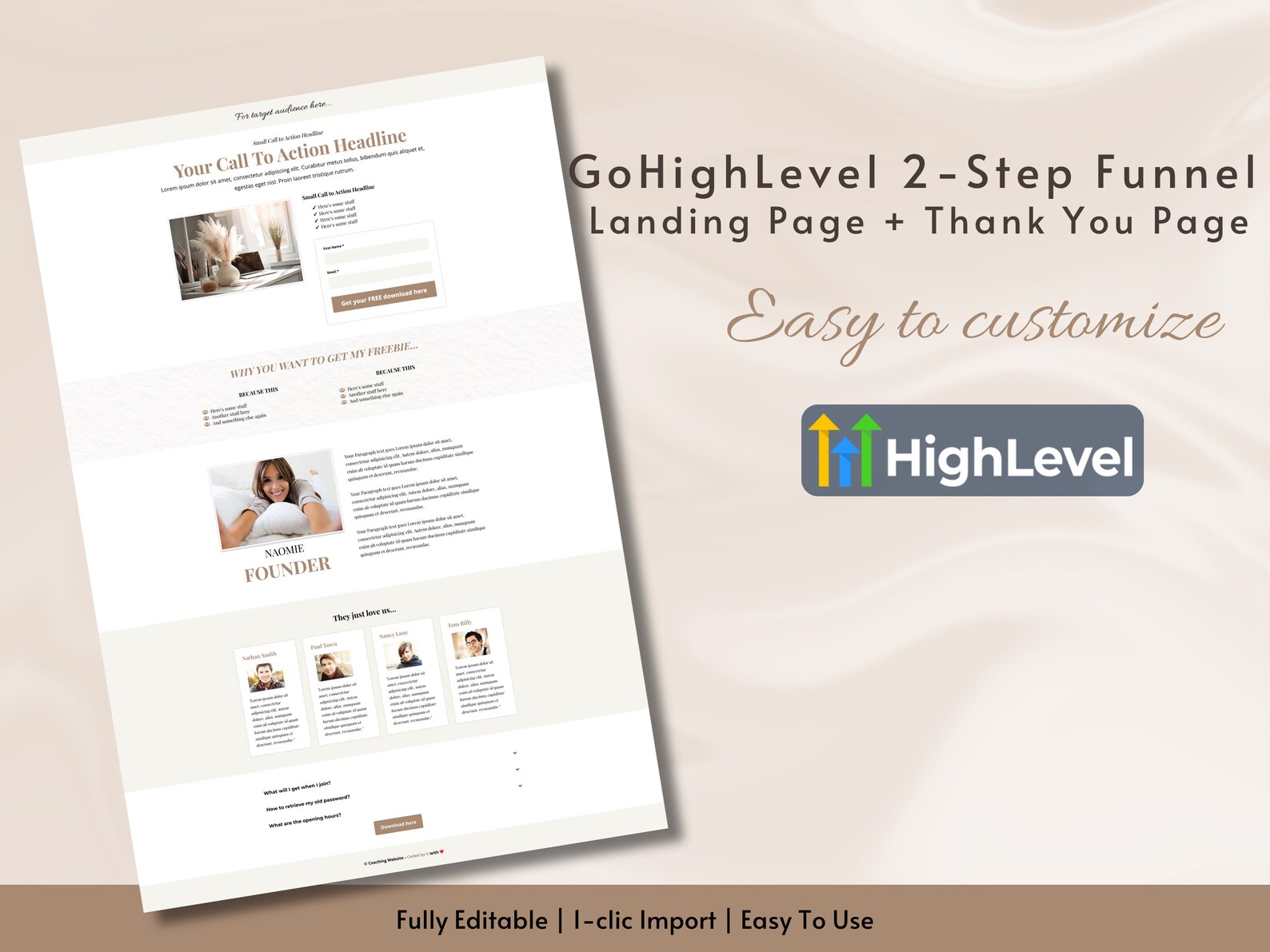 Gohighlevel 2-step Funnel Template - Feminine Beige Colors - Landing ...