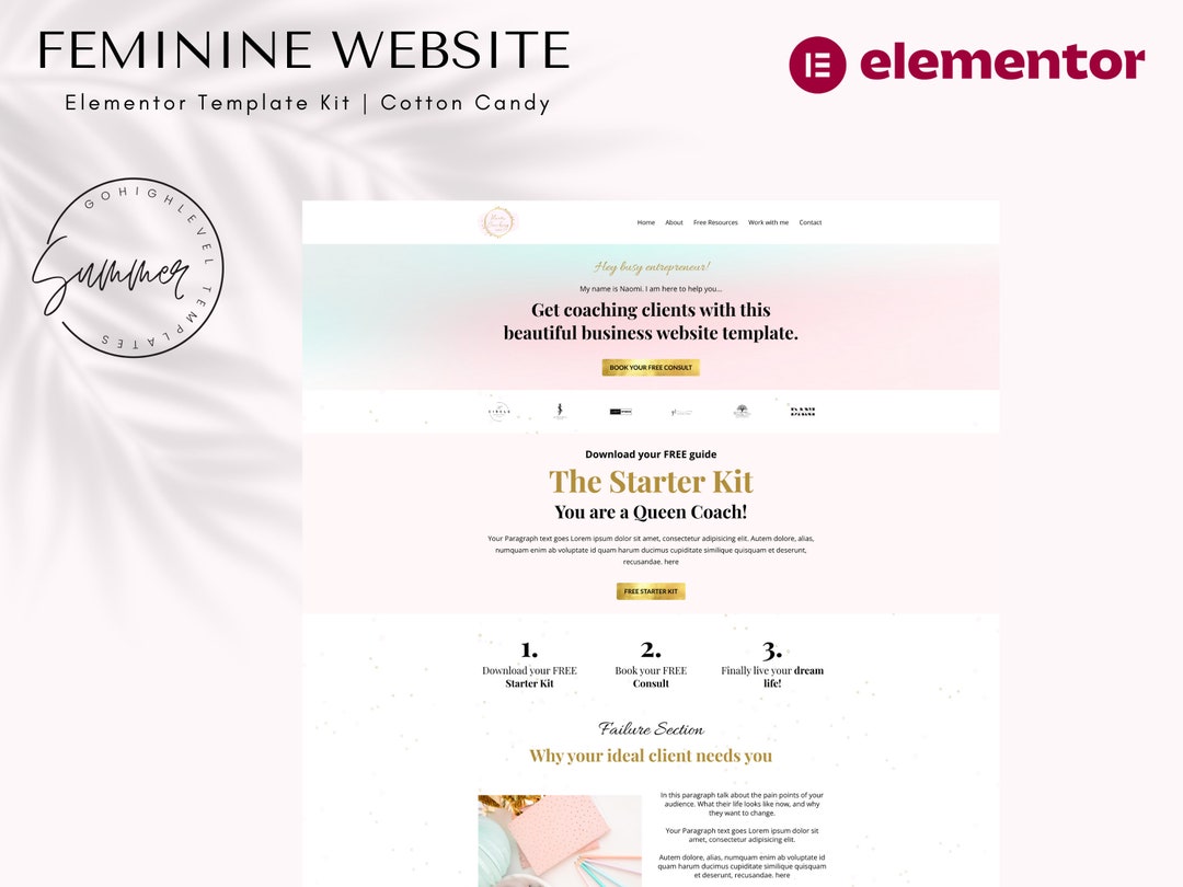 Elementor Pro Template Kit Website - Feminine Coaching Website - Cotton ...