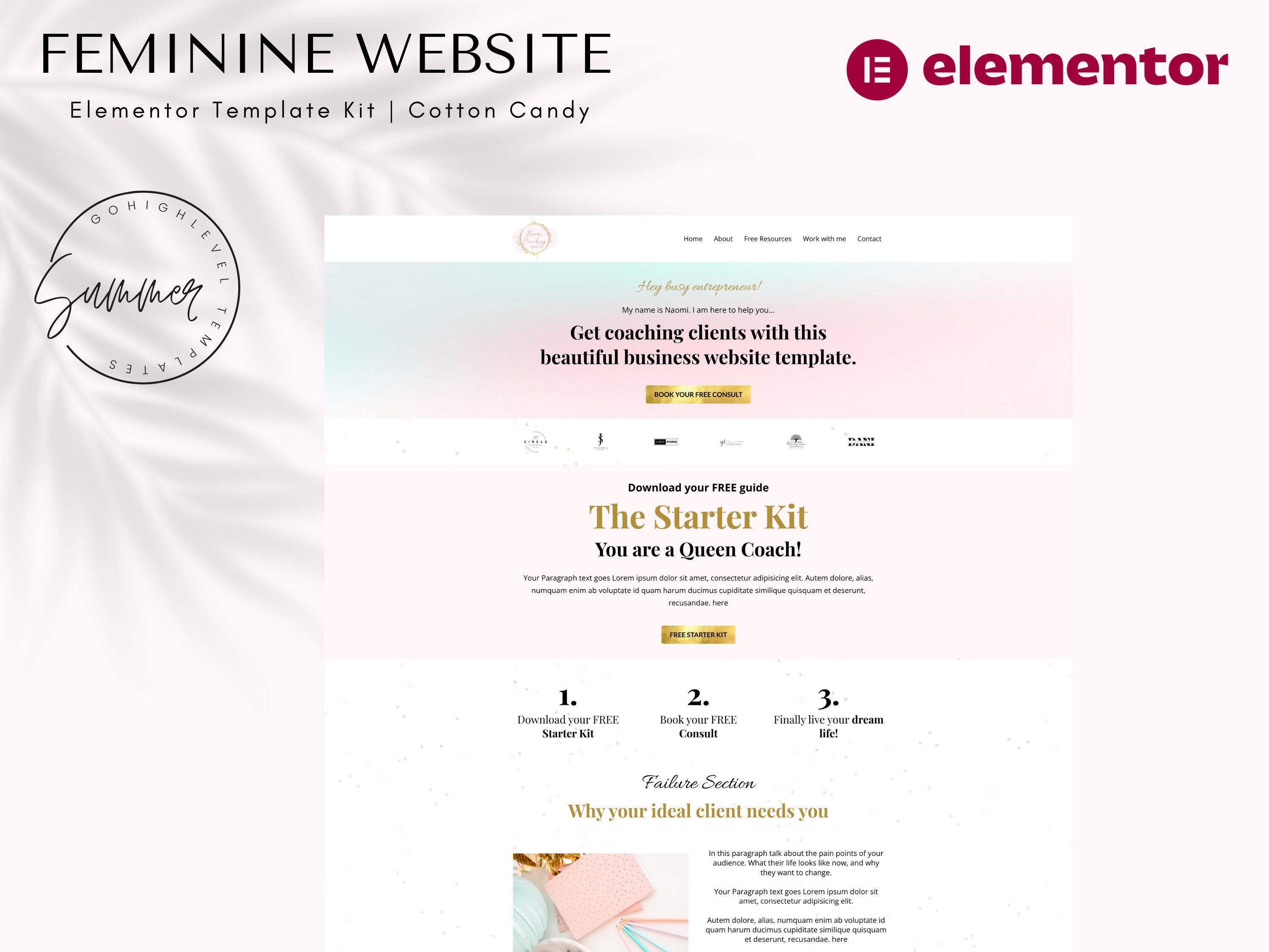 Elementor Pro Template Kit Website - Feminine Coaching Website - Cotton ...