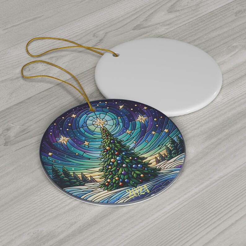 Starry Night Christmas Tree Ornament, 2024 Stained Glass Style Ornament ...
