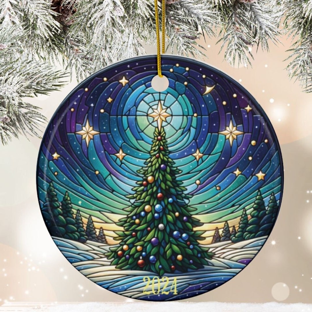 Starry Night Christmas Tree Ornament, 2024 Stained Glass Style Ornament ...