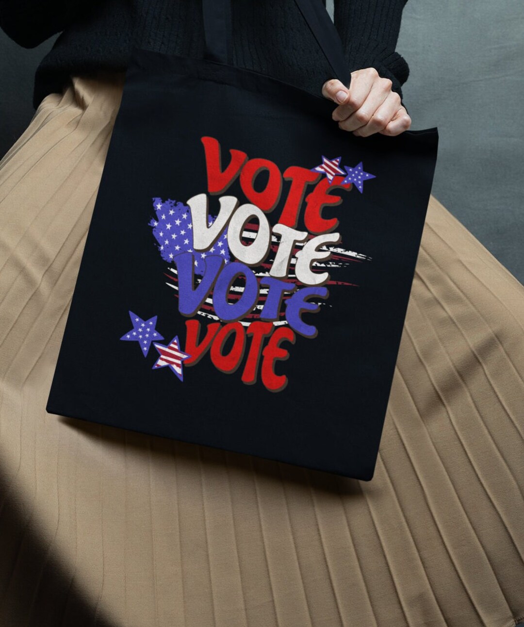 Vote Canvas Tote Bag, Election 2024, Save Democracy, Red White Blue ...